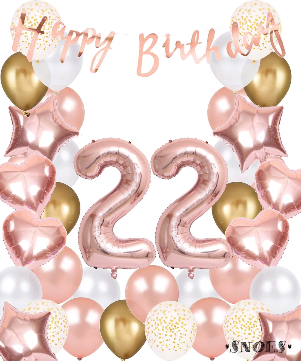 Snoes Ballonnen 22 Jaar Rose Gold White Dots - Compleet Feestpakket met ...