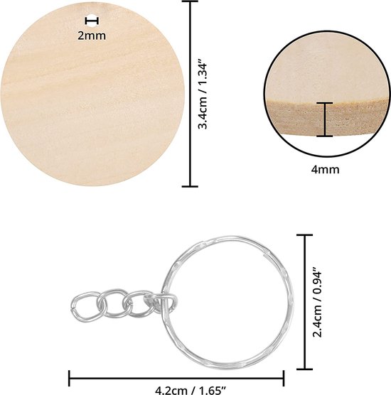 Belle Vous Onbewerkt Houten Schijven (80 Pak) 3,4 cm – 4 mm Voorgeboord ...