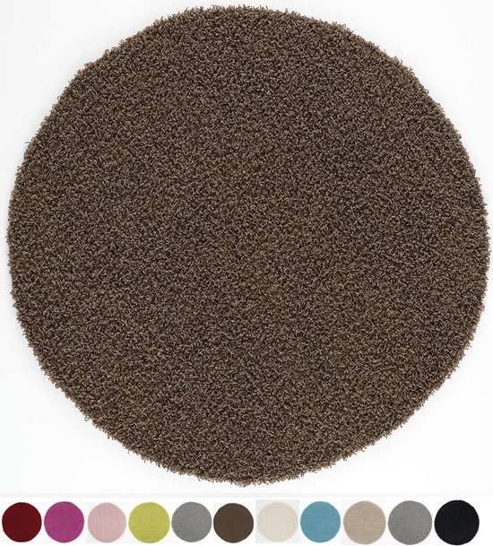 Balais Shaggy Plus Rond Effen Hoogpolig Vloerkleed Tapijt Bruin - 150 ...