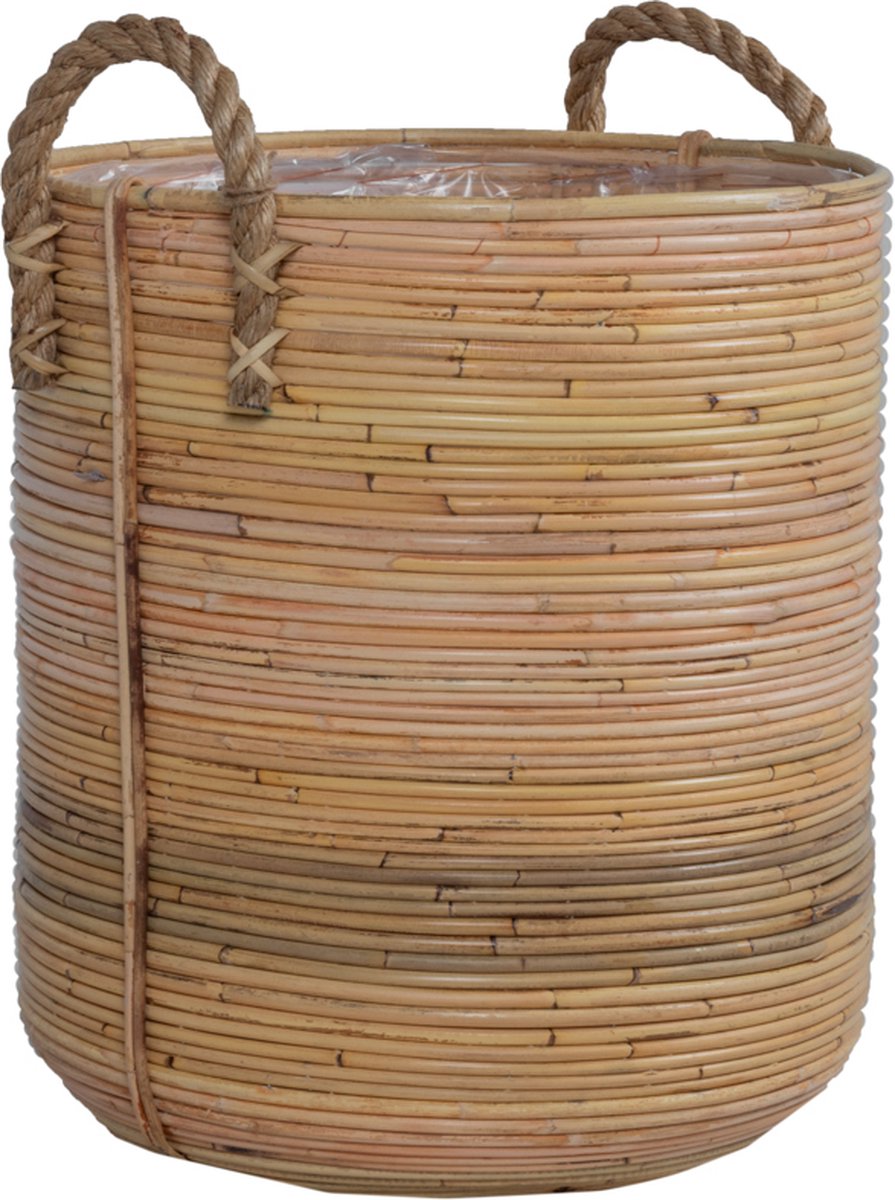 Rotan Mand - Rond - Naturel met Streep - 45x45x50 cm - Het Mandenhuys ...