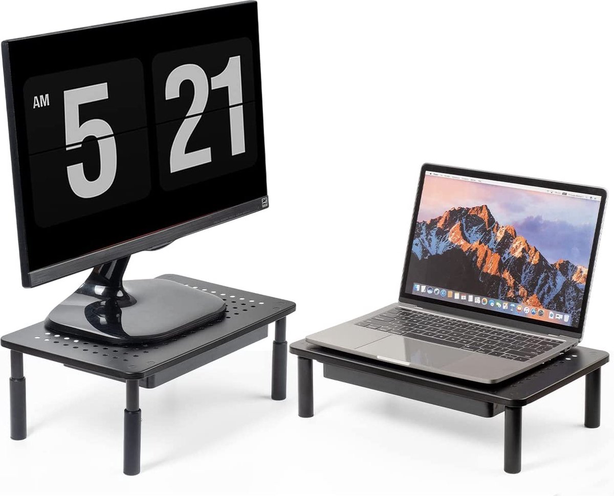 LifeGoods Monitor Standaard voor 2 Schermen met Lade - in Hoogte ...