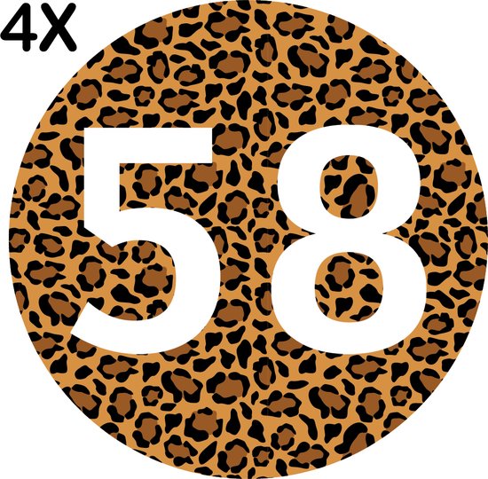 Containerstickers Huisnummer "58" - 25x25cm - Panter Print Cirkel met ...