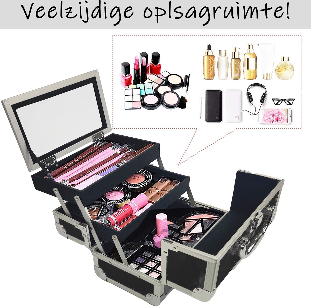 Make up koffer meisjes zwart - Make up organizer met spiegel ...