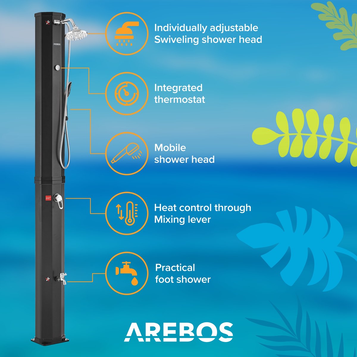 AREBOS Tuindouche 60 L - Solar Douche met Thermometer, Handdouche ...