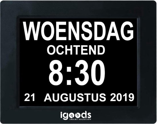 Igoods Dementieklok Inclusief Fotoframe - Digitale Klok - Kalenderklok ...