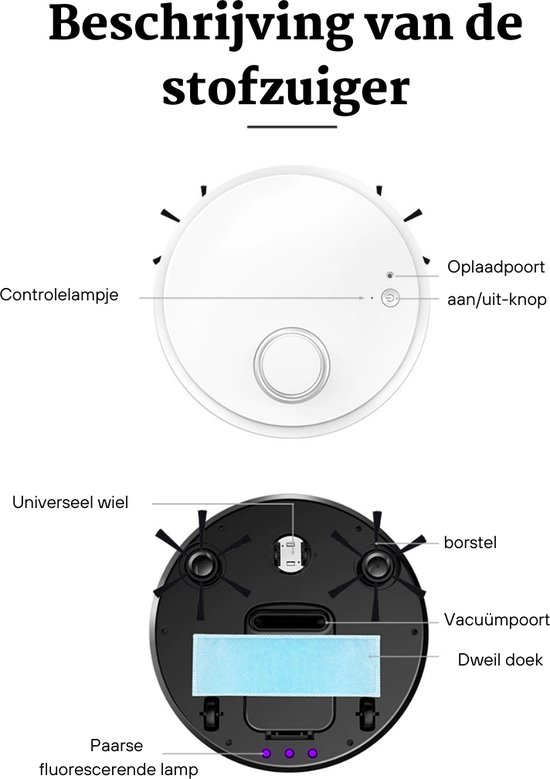 Robotstofzuiger - 3-in-1 Robotstofzuiger - Dweilrobot - Stofzuiger ...