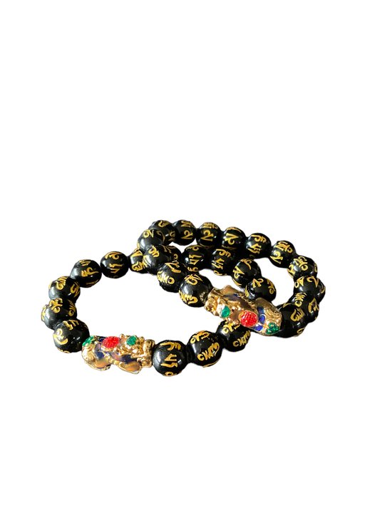Feng Shui Pixiu Pi Yao en Multi colored Obsidian Stone Bracelet ...
