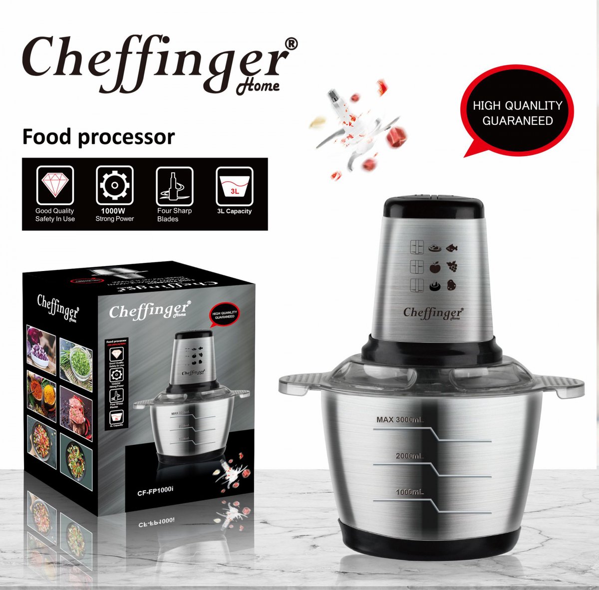 Cheffinger CF-FP1000I: 3L 1000W Keukenmachine | bol