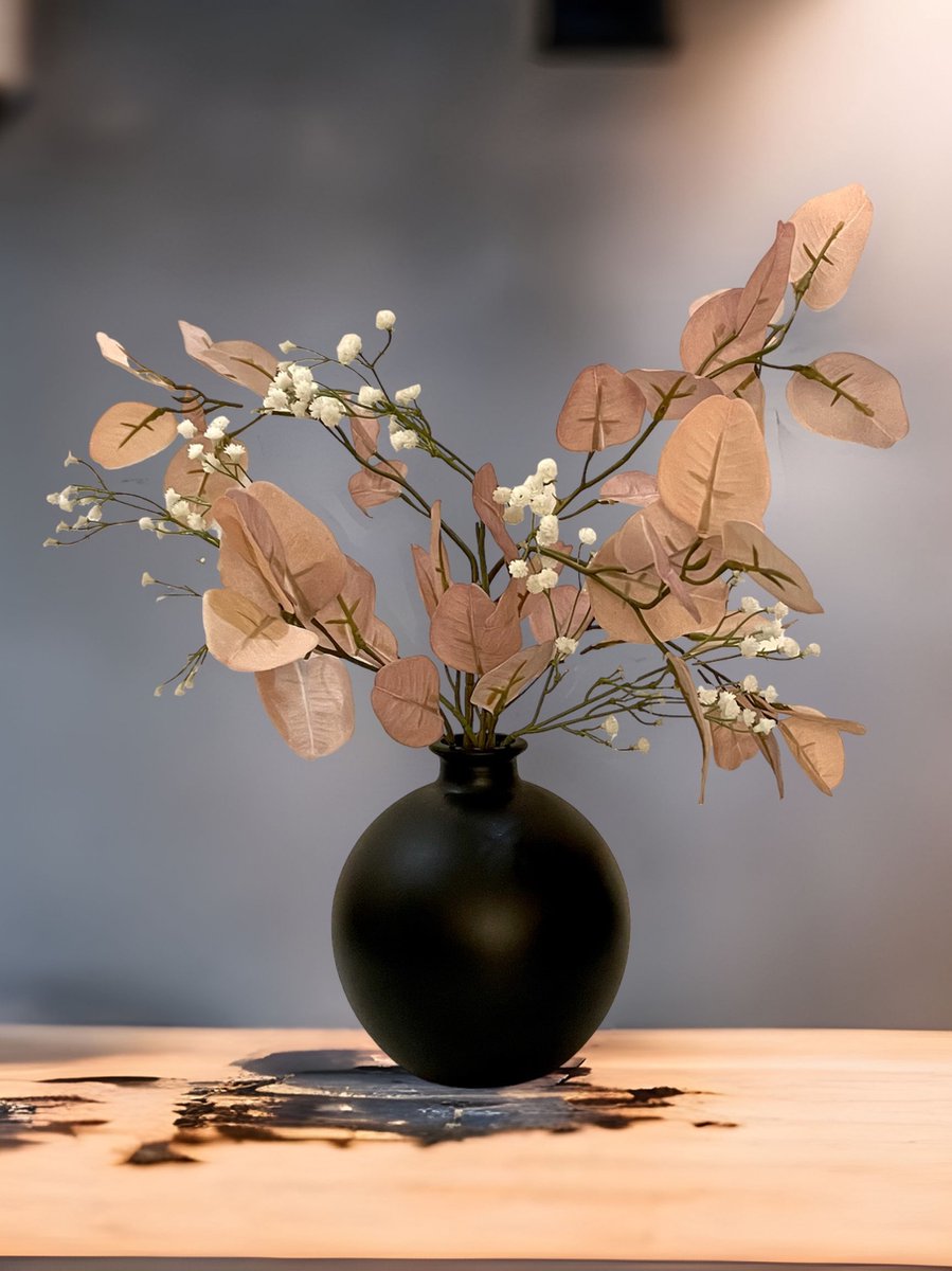 Kunstbloemen boeket met vaas - vaas zwart - zijden boeket - decoratie ...