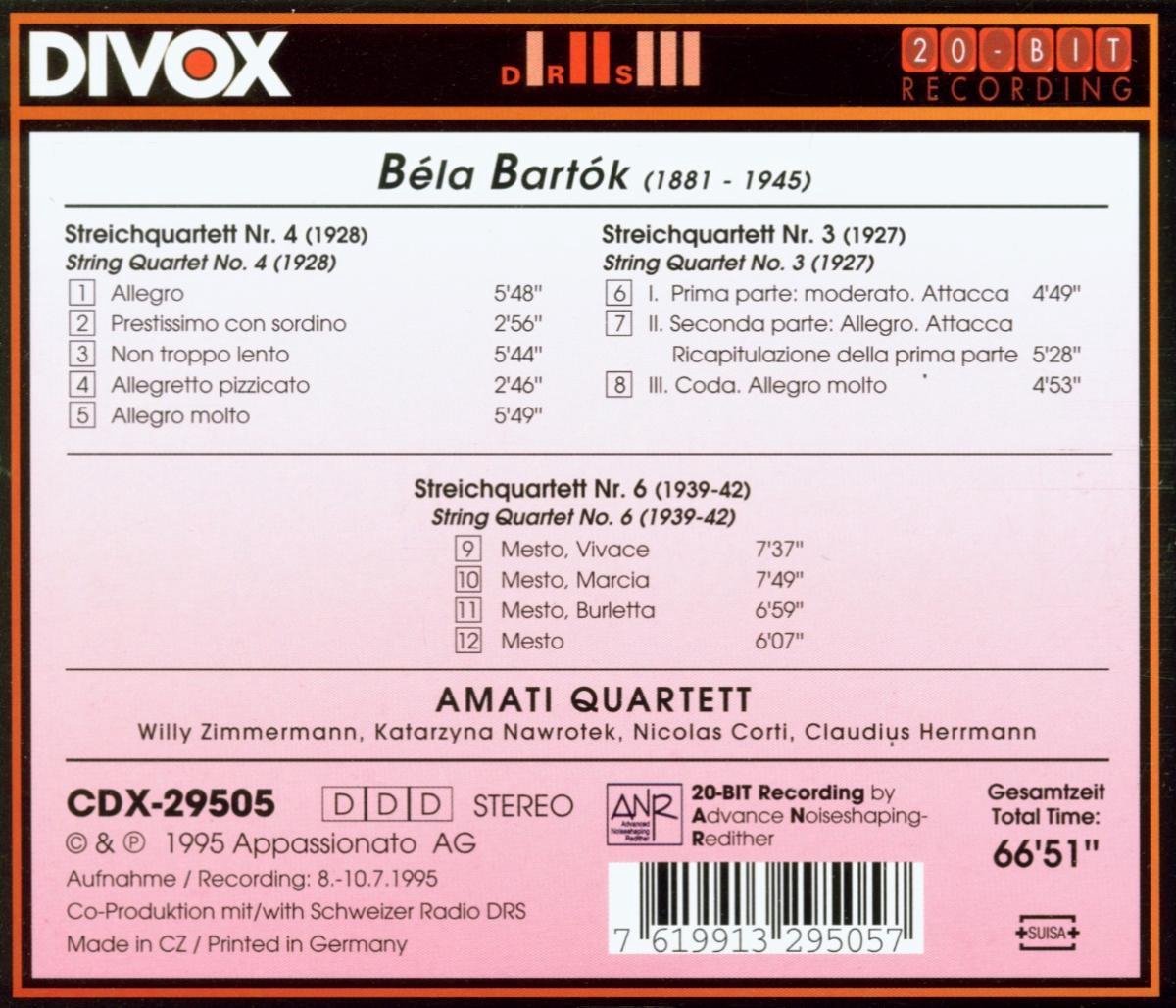 Amati Quartett - Bartok: String Quartets 3, 4, 6 (CD), Amati Quartett | Muziek | bol.com