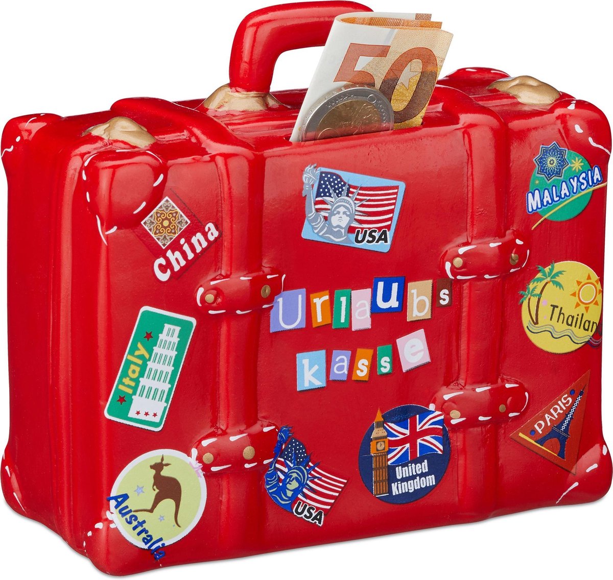 relaxdays spaarpot vakantie - spaarvarken vakantiegeld - reiskoffer ...