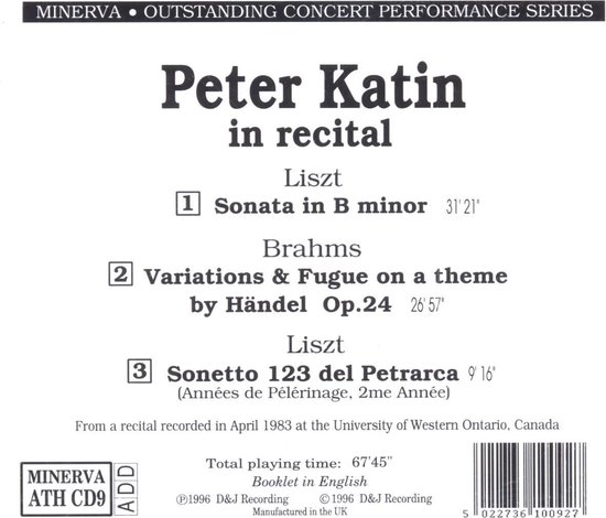 Peter Katin In Recital, Peter Katin | CD (album) | Muziek | bol.com