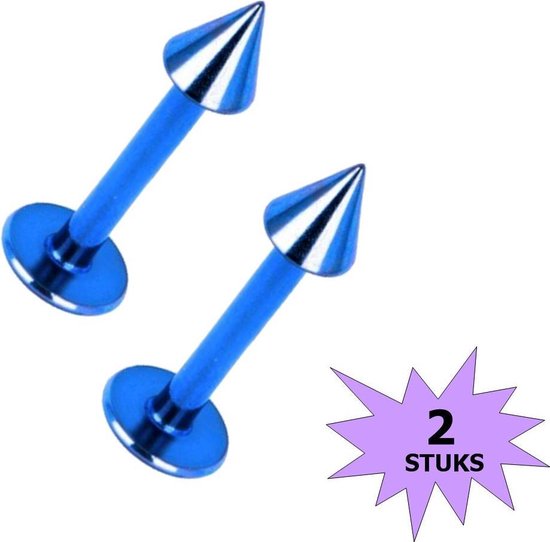 Fako Bijoux® - Labret Piercing - Spike - 3mm - Blauw - 2 Stuks | bol.com
