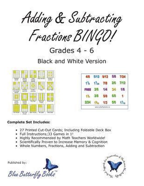 Adding & Subtracting Fractions Bingo! (Black & White Version), Blue ...
