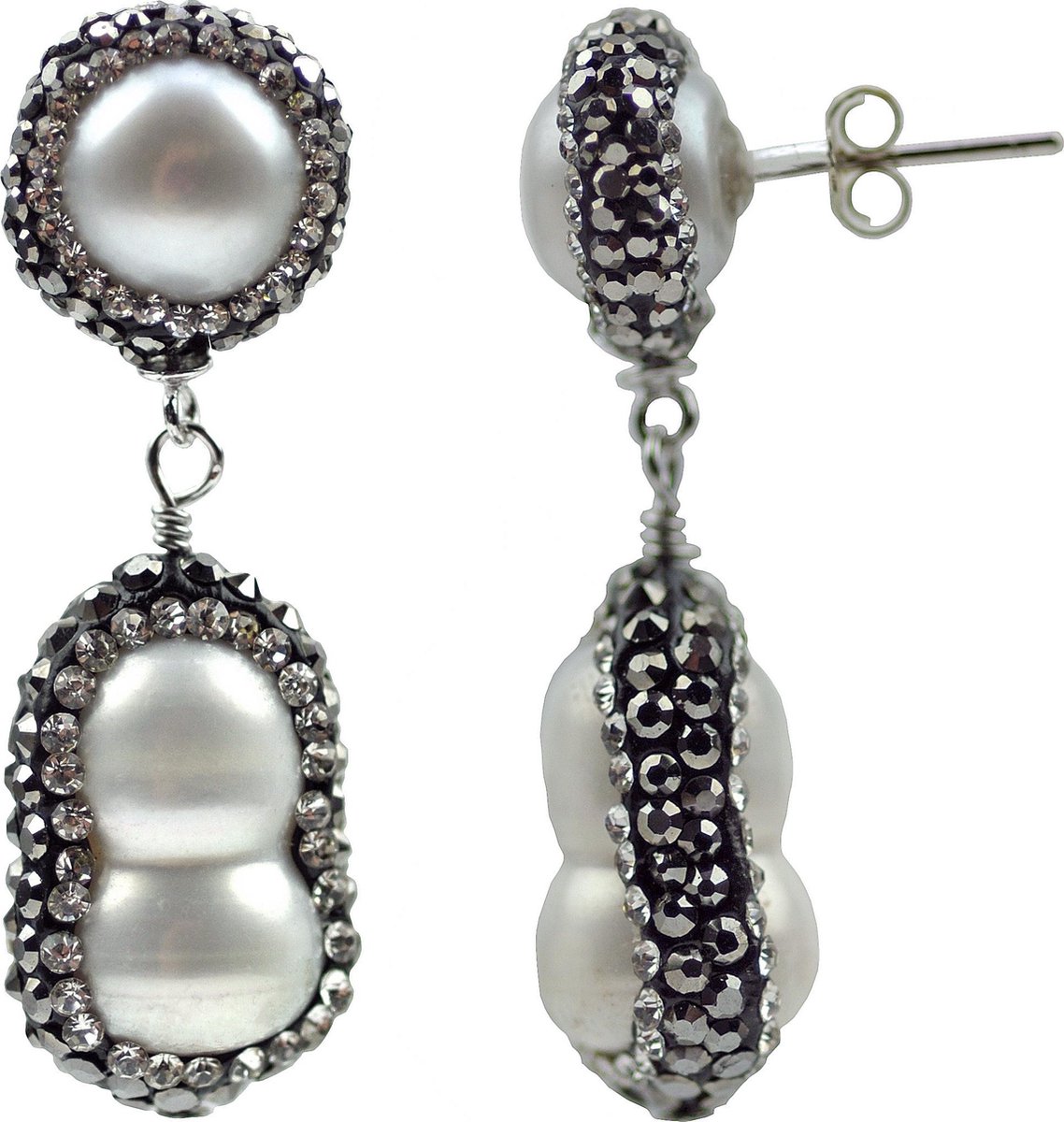 Zoetwater parel oorbellen Double Bling Peanut Pearl - oorstekers ...