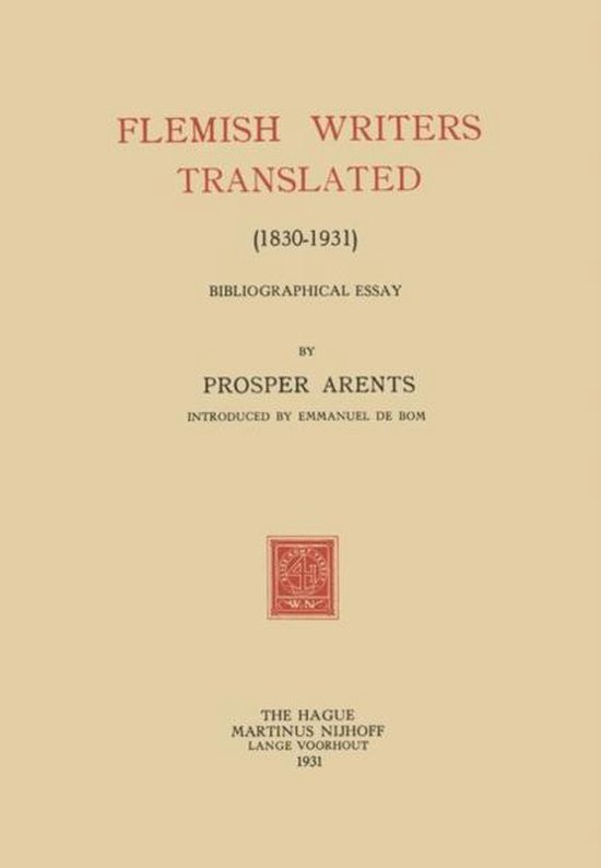 Flemish Writers Translated (1830-1931) | 9789401501507 | Prosper Arents ...