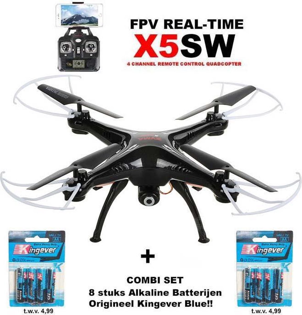 Syma X5SW Drone Quadcopter WiFi FPV Met 2K Camera Zwart 2 Pack Syma X5SW Drone Quadcopter WiFi FPV Met 2K Camera Zwart 2 Pack