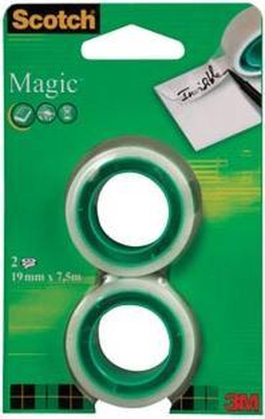 Scotch plakband Magic Tape formaat 19 mm x 7.5 m blister met 2 rolletjes | bol