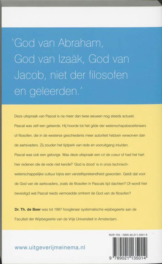 God Van De Filosofen En De God Van Pasca, Theo de Boer | 9789021135014 ...