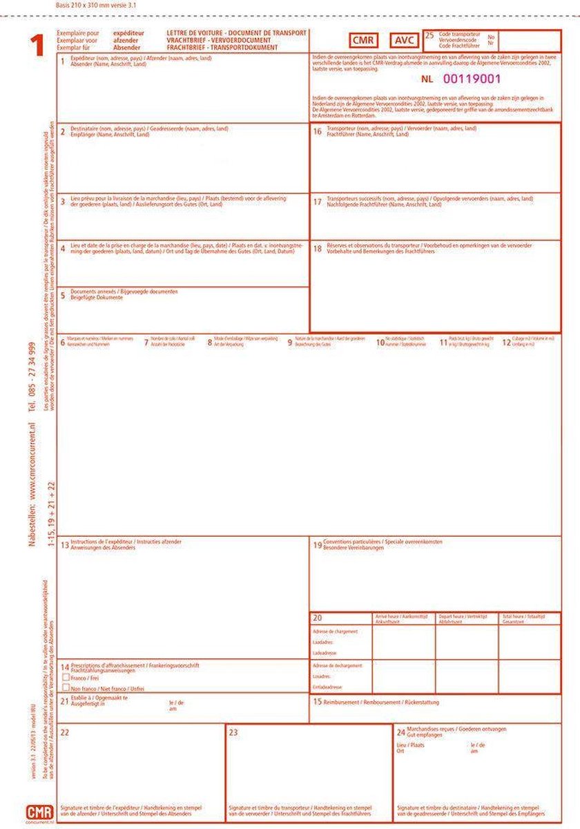 CMR Vrachtbrief - Handset - 4 voud - Genummerd - 100 stuks | bol.com