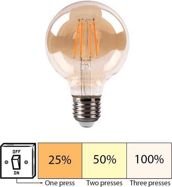 LED Filament lamp 6W | G80 | 3-step Dimbaar | E27 | 2700K - Warm wit | bol