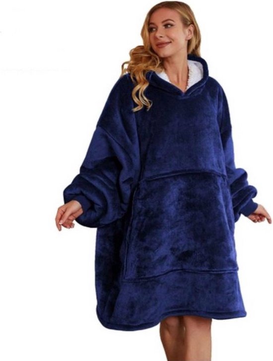 Cuddle Hoodie - Extra Zacht - Adje® - Blauw - Plaid met mouwen - Fleece ...