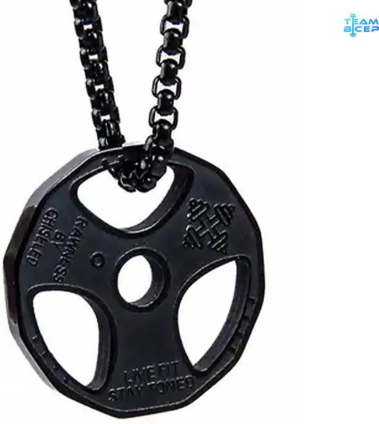 Team Bicep Sportieve Zwarte Ketting met Barbell Plaat Hangertje ...