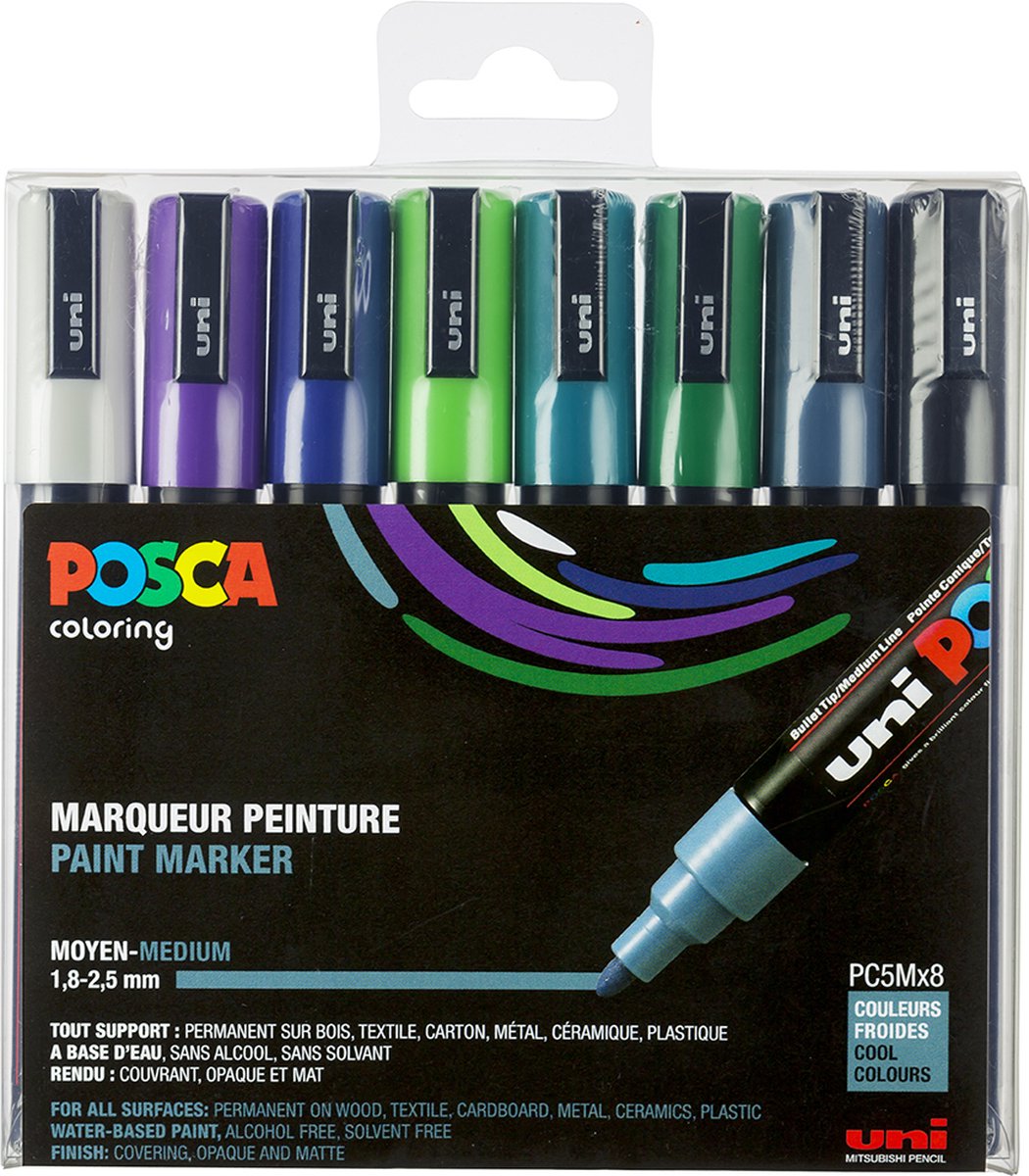 Uni Posca Stiften Cool Colors PC5M 2.5 mm lijn | bol