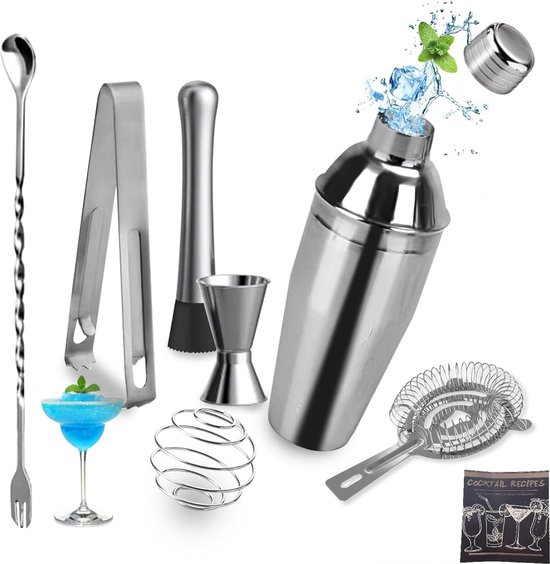 8-delige roestvrijstalen cocktailshakerset, cocktailset met 750 ml ...