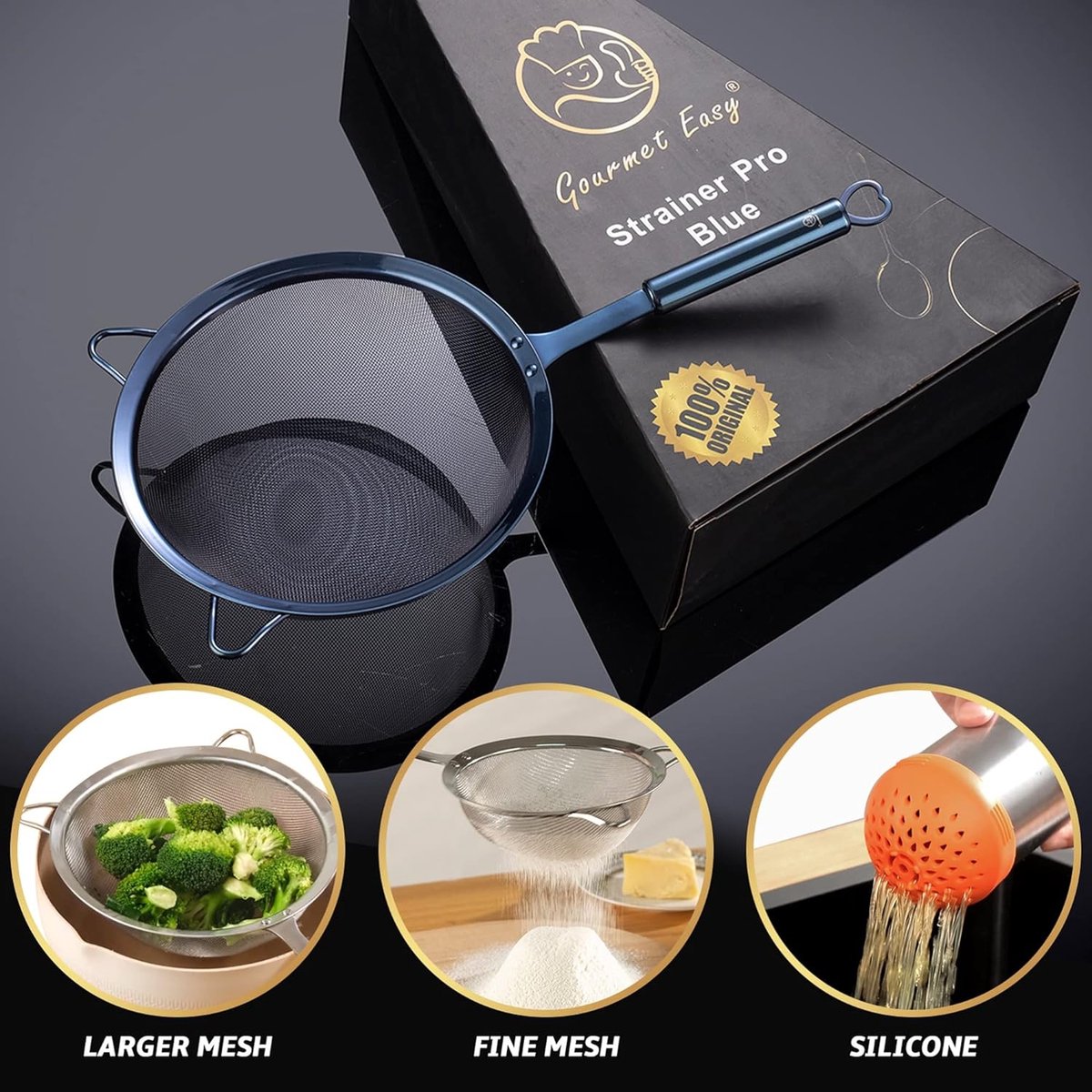 Roestvrijstalen zeefset - 1 grote pastasteef + 1 kleine extra fijne ...