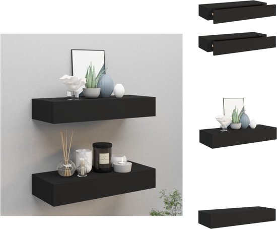 vidaXL Zwevend Schap met Lade - 60x23.5x10 cm - Zwart MDF en Metaal ...