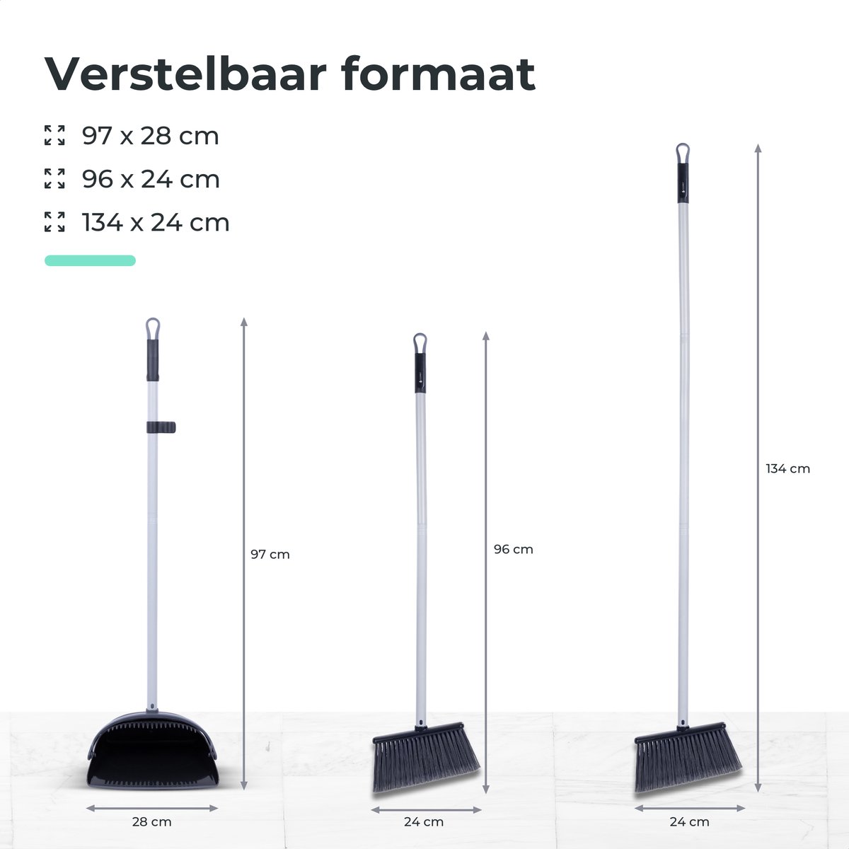 CLEANLY® Stoffer en Blik met lange Steel (134 cm) - Bezem voor Binnen ...