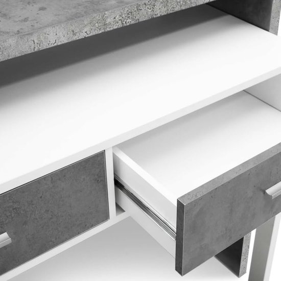 Uitschuifbaar bureau Max hout in betonlook en wit | bol