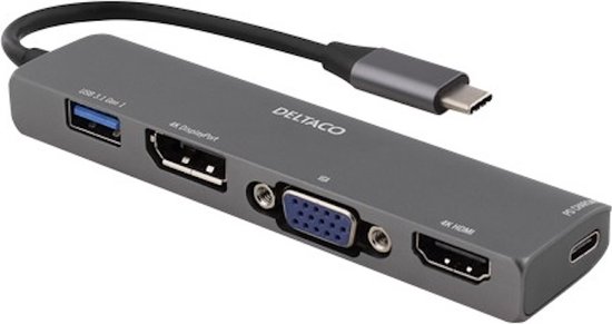 DELTACO USBC-1291, USB-C Docking Station, USB-C PD 100W, DP / HDMI ...