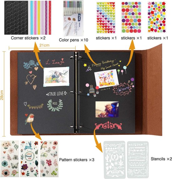 Fotoalbum Leren 28 x 21cm, Photo Album Self Adhesive, Zwarte 60 Pagina ...