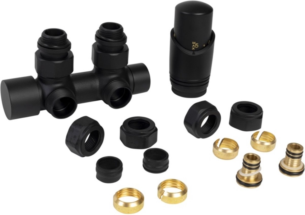 Sanivesk luxe radiator onderblok set thermostatisch haaks zwart | bol