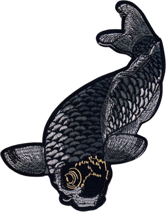 Koi Karper Vis Strijk Embleem Patch 12.5 cm / 21 cm / Grijs Zwart | bol