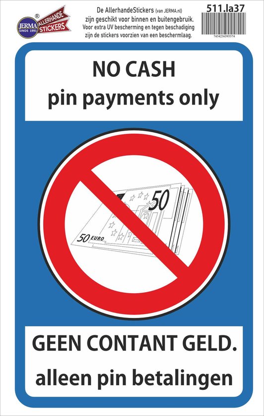 Sticker geen contant geld alleen pin betalingen. | bol