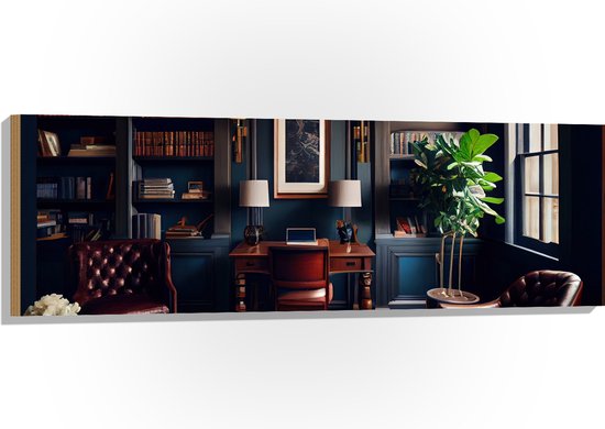 Hout - Kamer - Bruin - Stoelen - Plant - Boeken - Kantoortje - 120x40 ...
