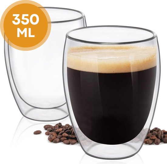 Malmoo Latte Macchiato Glazen - 350mL - 2 stuks - Dubbelwanding - Theeglazen -... | bol