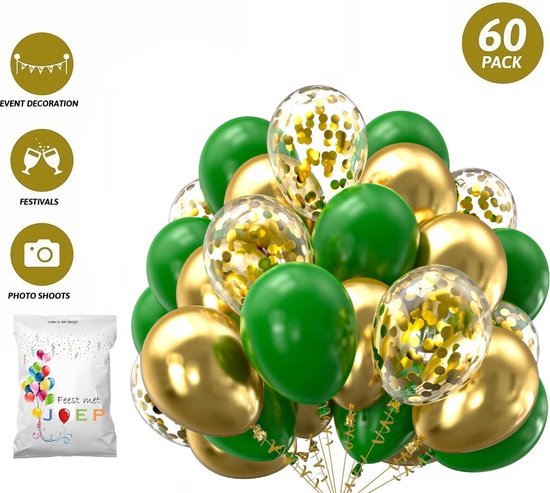 FeestmetJoep® 60 stuks ballonnen Goud & Groen – Verjaardag Versiering | bol