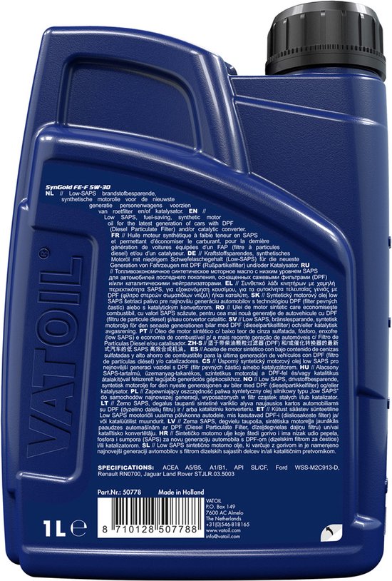 VatOil Motorolie SynGold FE-F 5W-30 1 Liter | bol