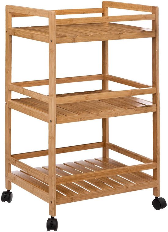 5Five Keukentrolley/kast - bruin - bamboe hout - 80 x 45 x 38 cm - 3 ...