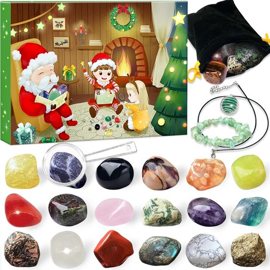 Edelstenen adventskalender 2023, 24 stuks natuurlijke kristallen, edelstenen en... | bol.com