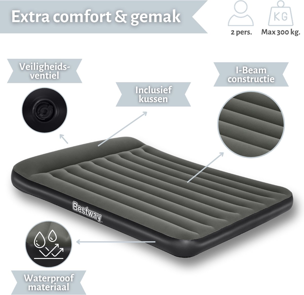 Bestway luchtbed - 2-Persoons - 152x203x30 cm (BxLxH) - Groen - Met ...