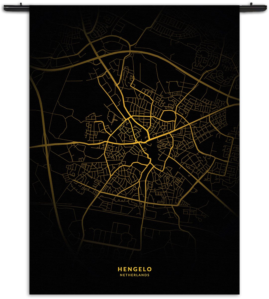 Mezo Wandkleed Hengelo Plattegrond Zwart Geel Rechthoek Verticaal XXL ...