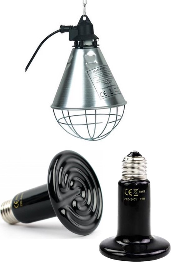 Armatuur compleet met 100 watt keramische warmtelamp XL (10cmx7,5cm ...
