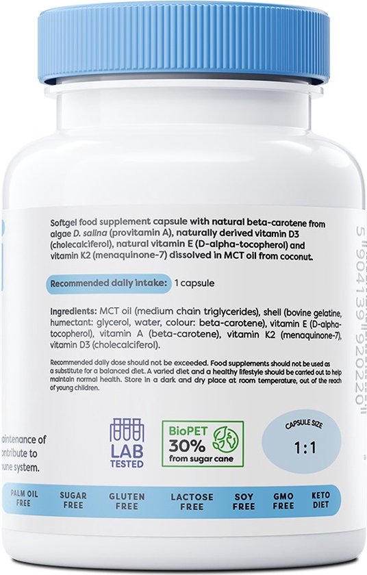 Vitamine ADEK - 60 softgels - Vitamine A (Bètacaroteen) - Vitamine D3 ...