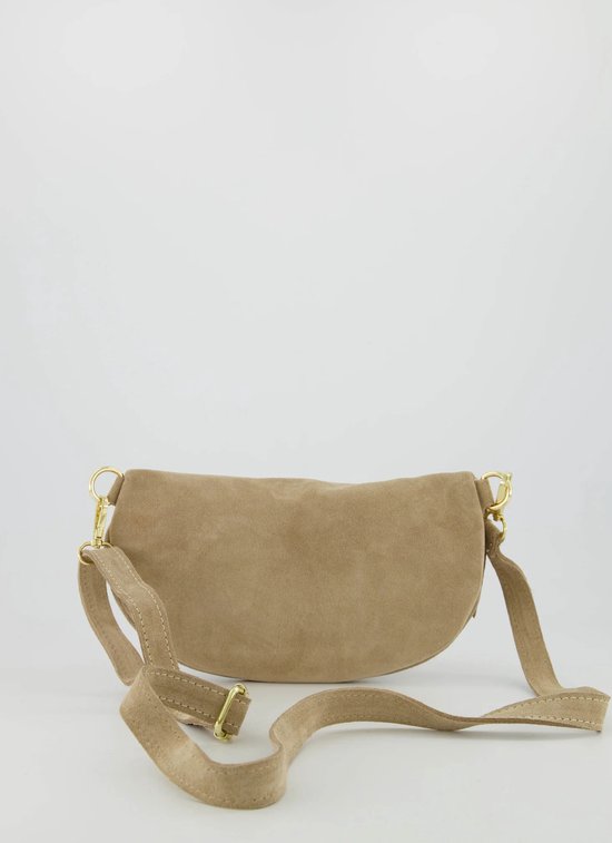 Dames tas - Suede tas - Clutch - Heuptas - Tas met rits - Suede - Beige ...