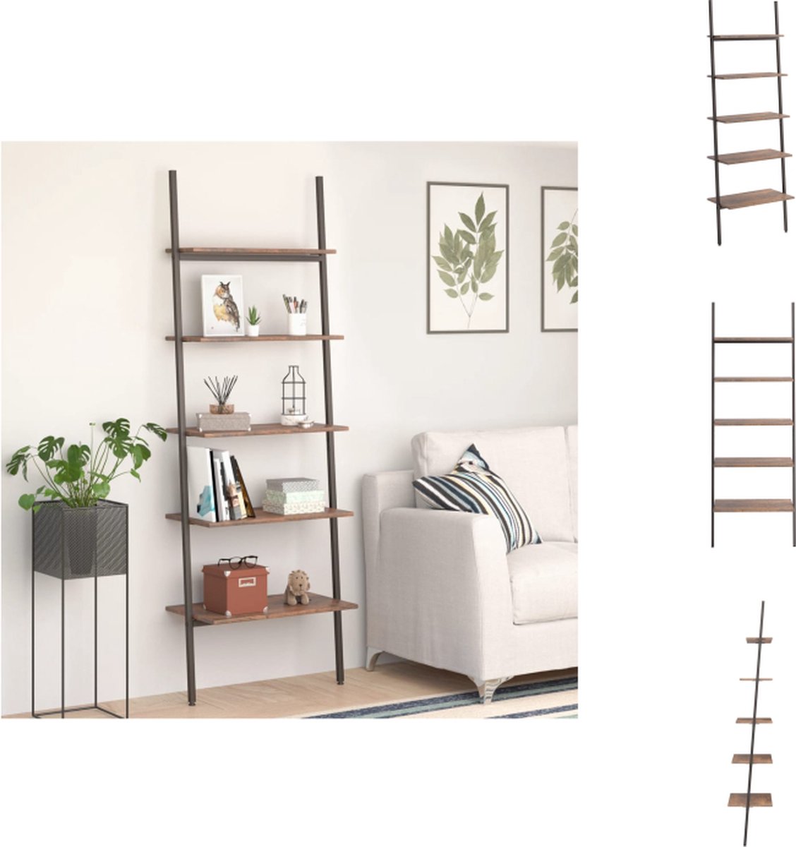vidaXL Opbergrek - Boekenrek - 64 x 34 x 185.5 cm - Sterke Stalen ...